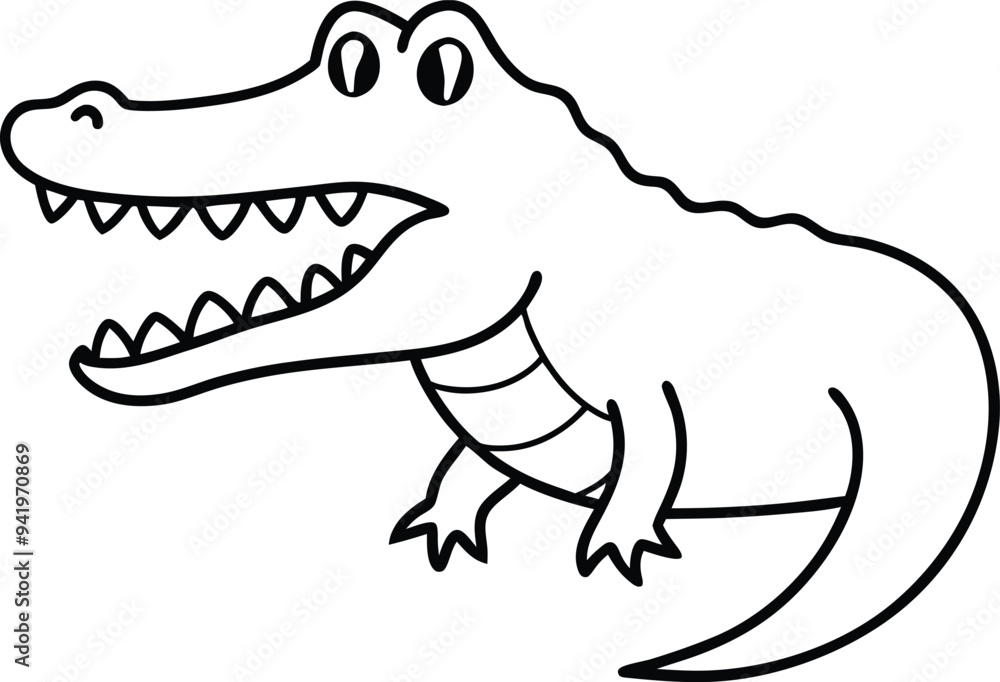 Simple crocodile line art perfect for kids to color with easy shapes ...