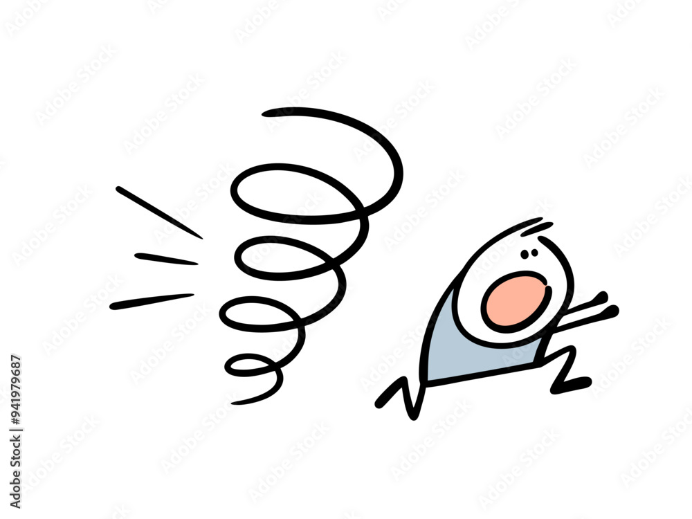 Natural disaster, a tornado is chasing a person. Vector illustration of ...