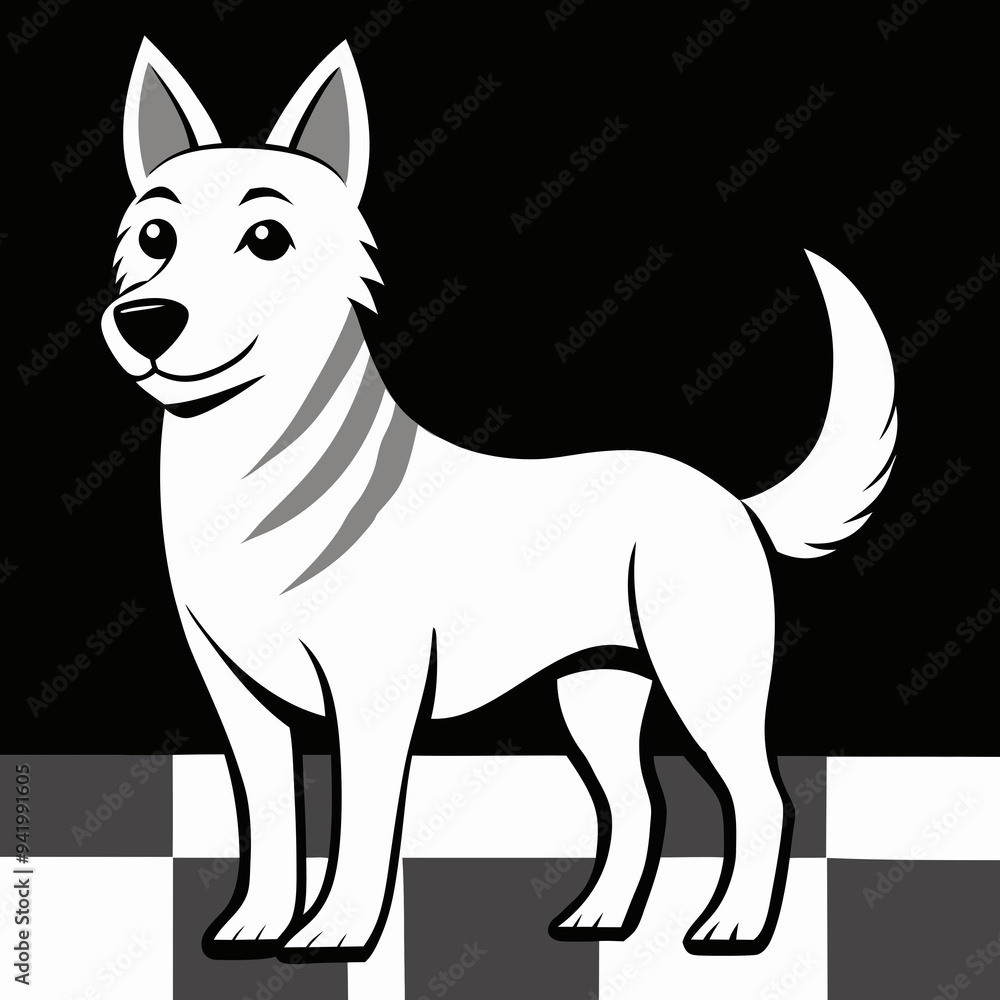Stylized White Dog Icon with Alert Posture Representing Loyalty and ...