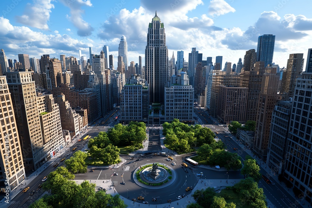 Landmark sites in modern-day cities depicted in a digital rendering ...