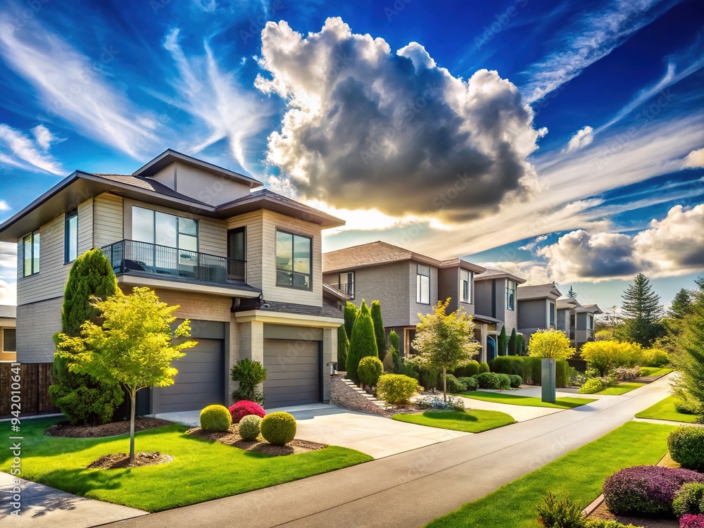 Modern suburban neighborhood featuring contemporary homes with sleek ...