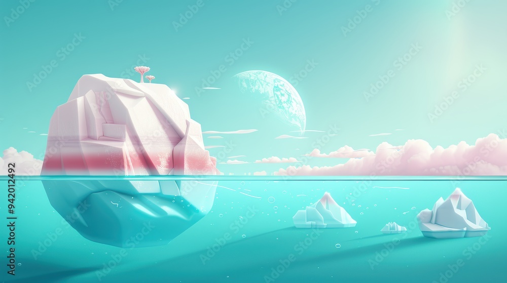 Digital illustration portraying the dynamic process of polar ice melt ...
