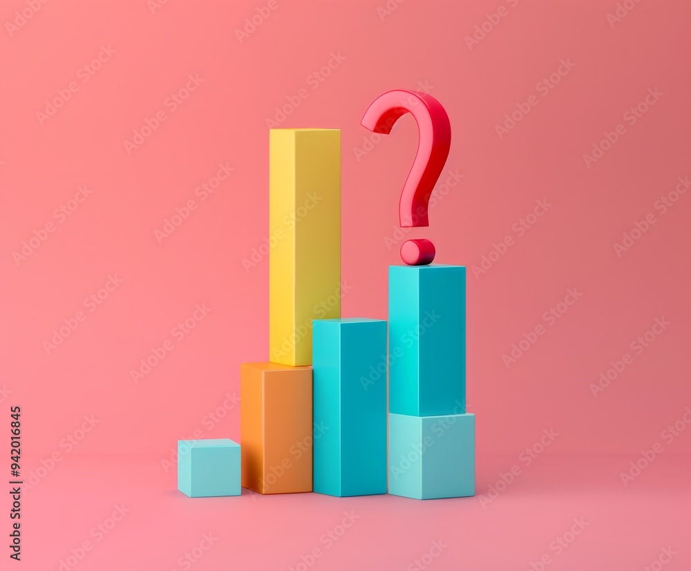 a 3D bar graph with 4 bars depicting growth, the last bar bending and ...