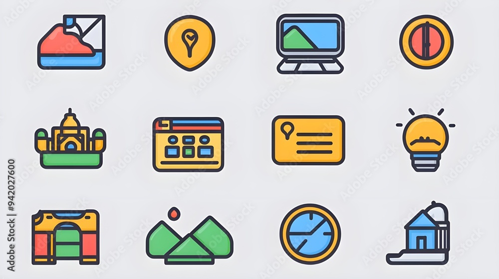 Stylish icon packs for various themes such as technology, travel, and ...