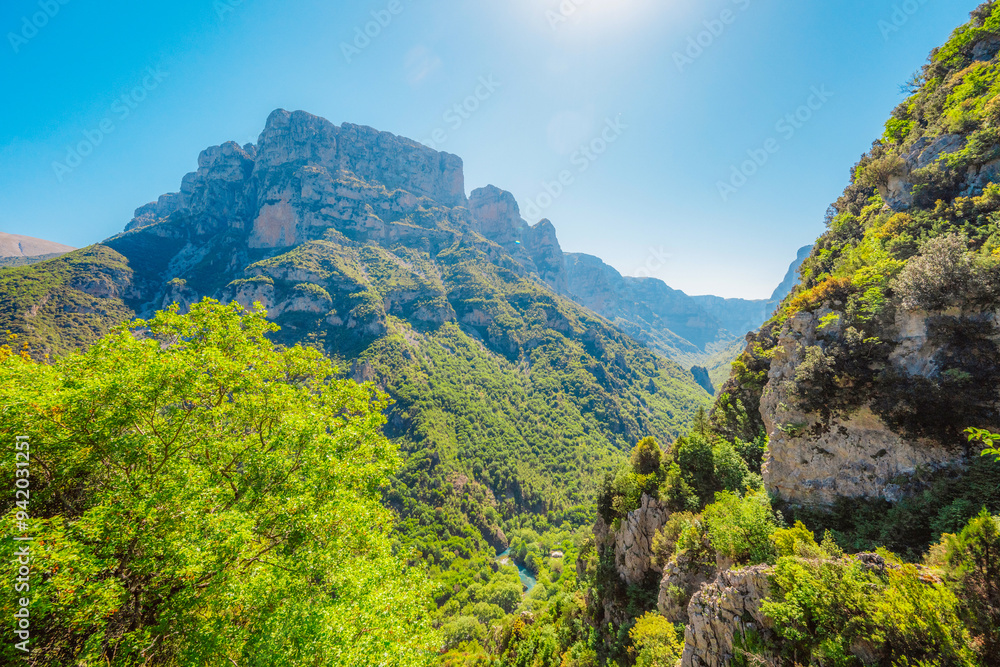 Vikos Gorge view from village vikos, a gorge in the Pindus Mountains of ...