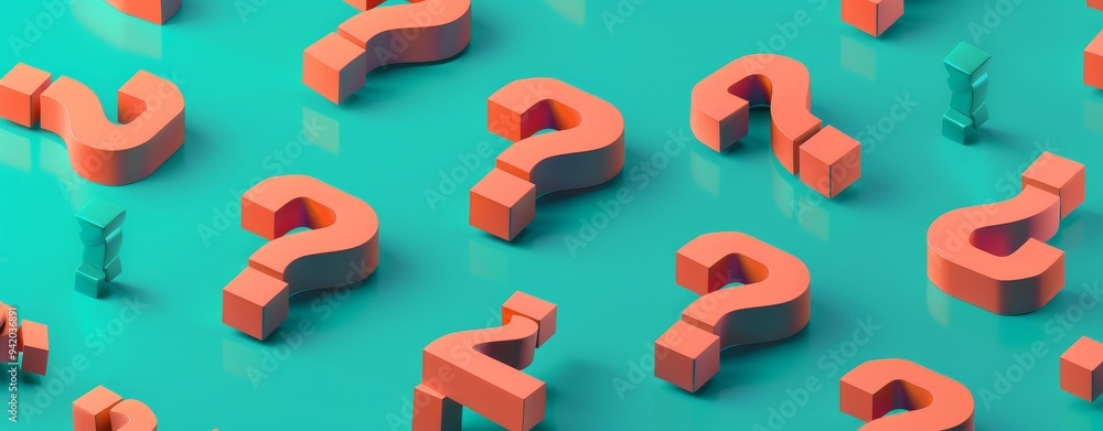 Fotografia do Stock: 3D isometric orange question marks on a teal ...