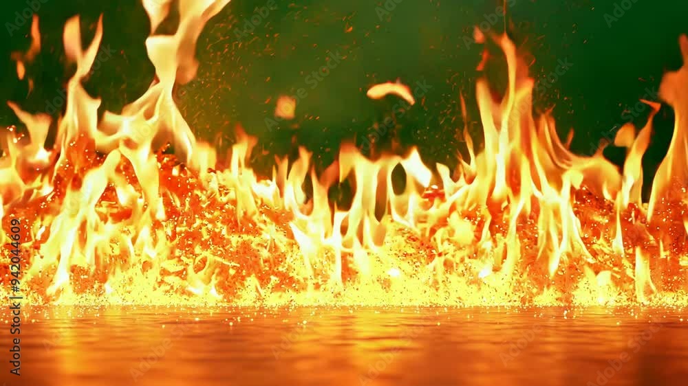 Vivid Blaze: An Eruption of Fire Amidst Green Backdrop, Captured in ...