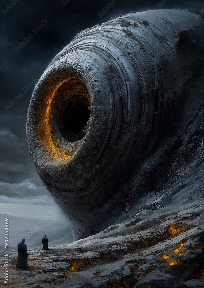 man standing front giant object entertainment crypto vault society ...