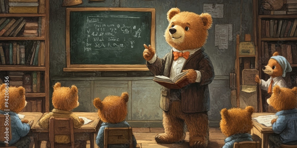 Teddy bears in a classroom, teacher giving a lesson. Stock Illustration ...