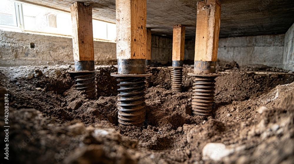 Foundation supports holding up a house. This photo shows how house ...
