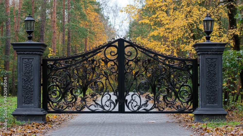 Ornate black iron gate with intricate details. This photo is perfect ...
