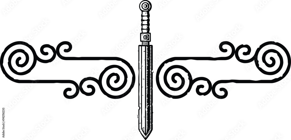 Celtic Curved Spiral Lines Border, Header, Footer - Roman Gladius Sword ...