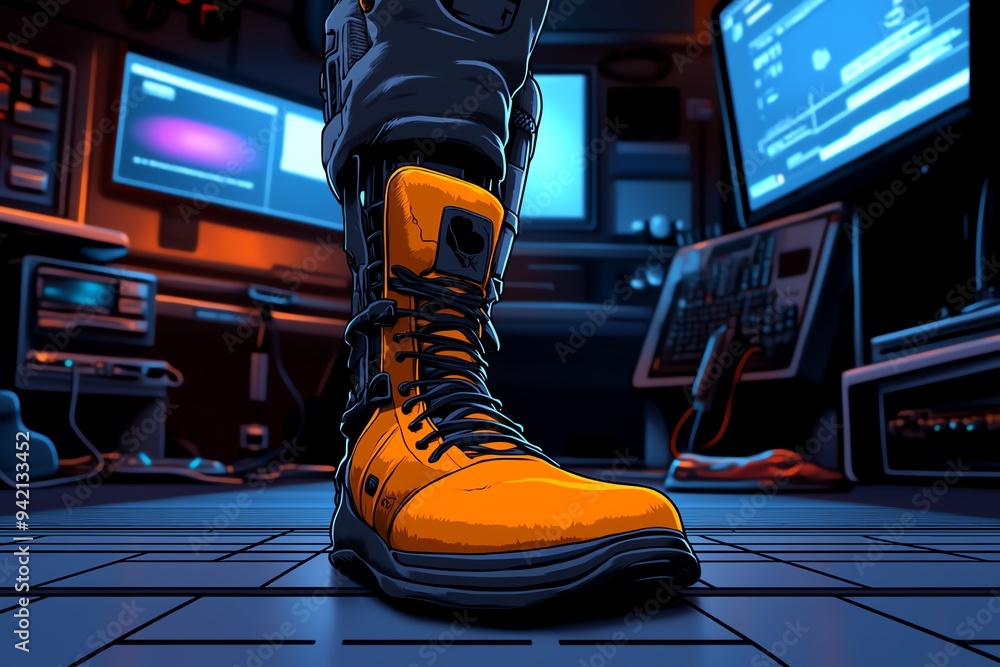 A pixel art depiction of a prosthetic leg in a retro-style 2D video ...