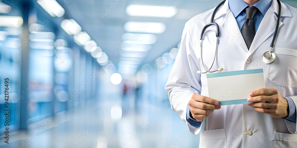 Doctor with Stethoscope in Hospital Setting - Blurry Background Banner ...