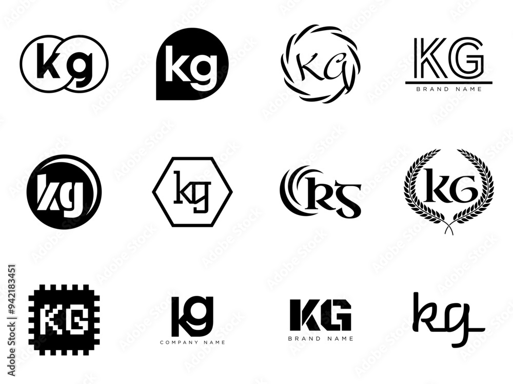 KG logo company template. Letter k and g logotype. Set different ...