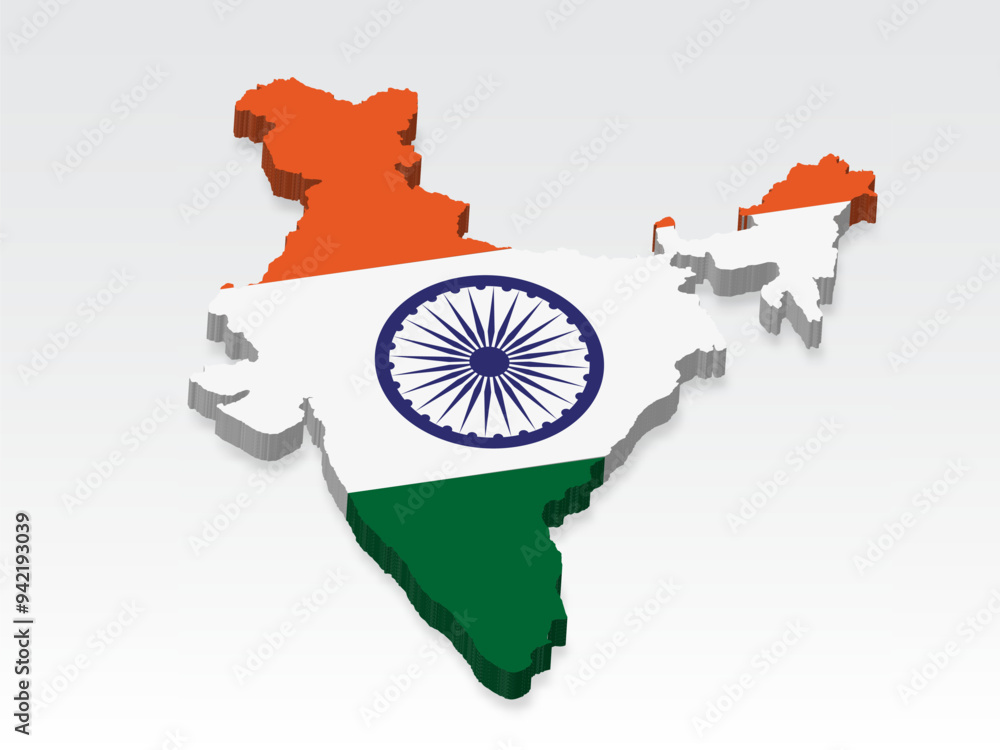 3D Republic of India map with flag. Three dimensional map of India with ...