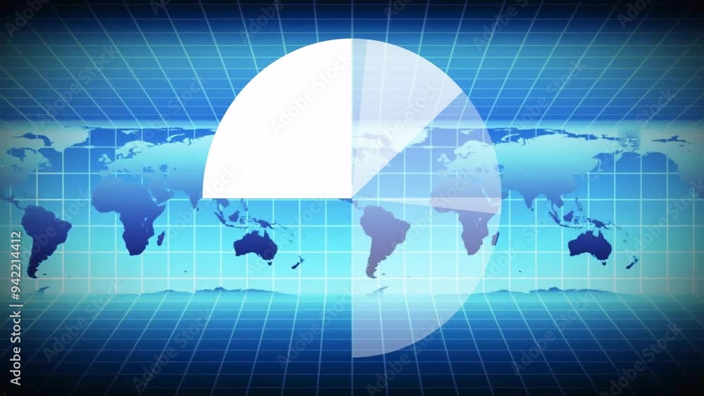 Displaying world map with grid lines and animated pie chart Stock ビデオ ...