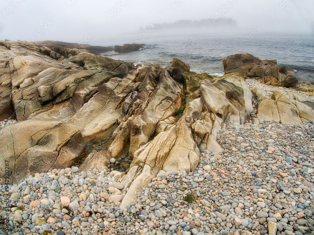 USA, Maine. Rocky shoreline at Schoodic Point in Acadia National Park ...