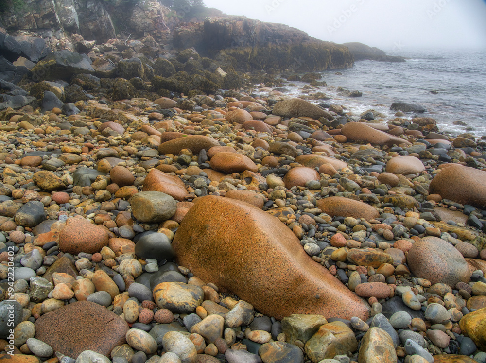 USA, Maine. Rock formations at the beach near Otter cliffs in Acadia ...