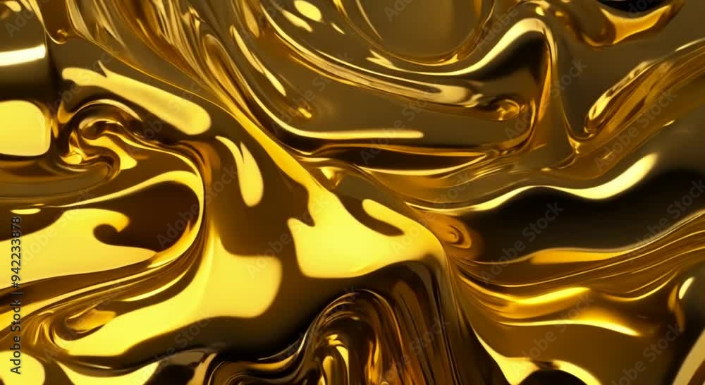 Abstract golden fluid or melting metal surface with smooth wavy ...