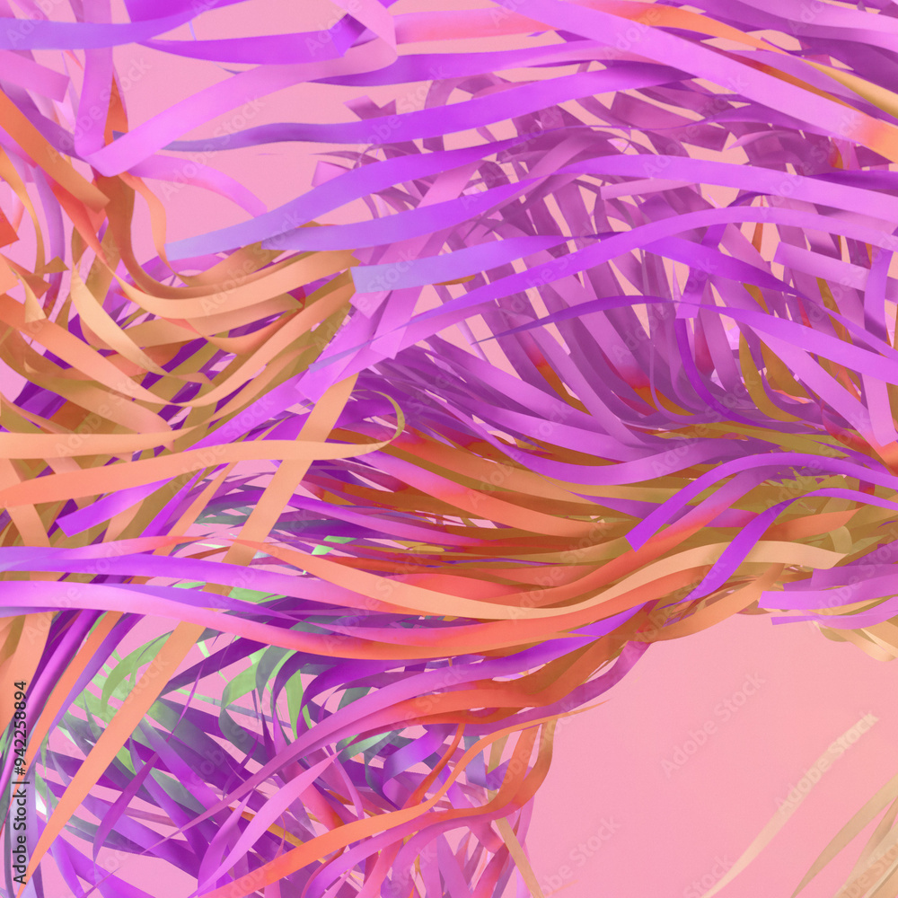 Abstract composition with swirls and flowing lines of flying strips of ...