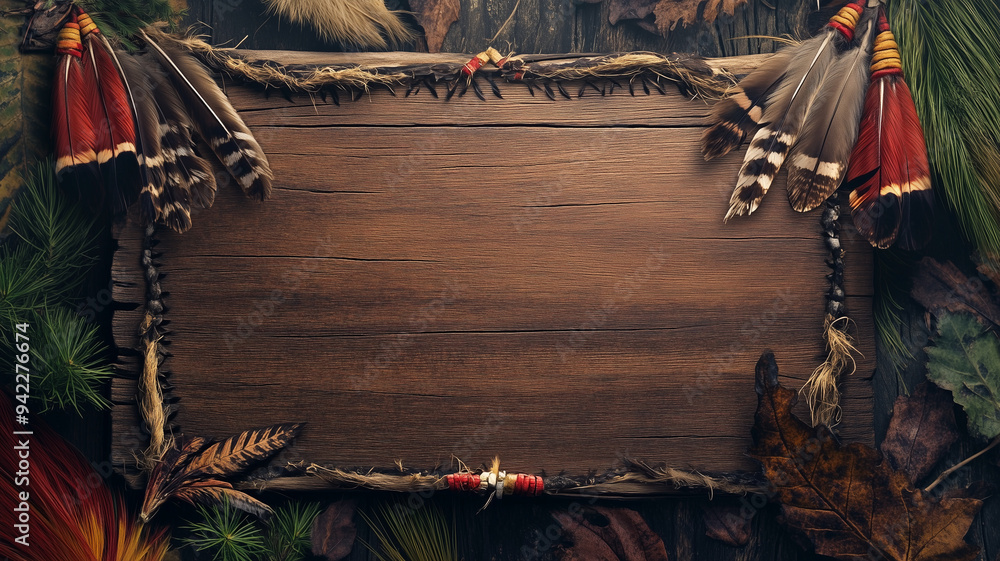 A textural antique background content slide with feathers and branches ...