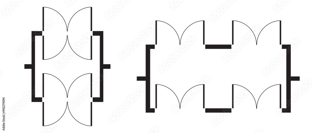 Set of door plan symbols. Supermarket, mall or store entrance icons ...