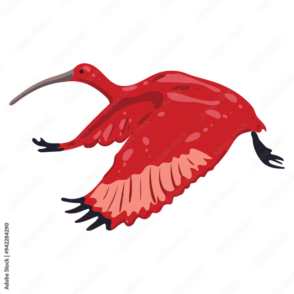 Fly Bird Scarlet Ibis or Red Ibis. Tropical wild life South America and ...