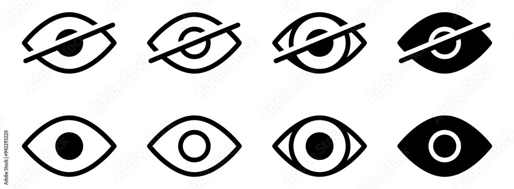 eye icon set. vision icon, see view icons - eyesight symbol - invisible ...