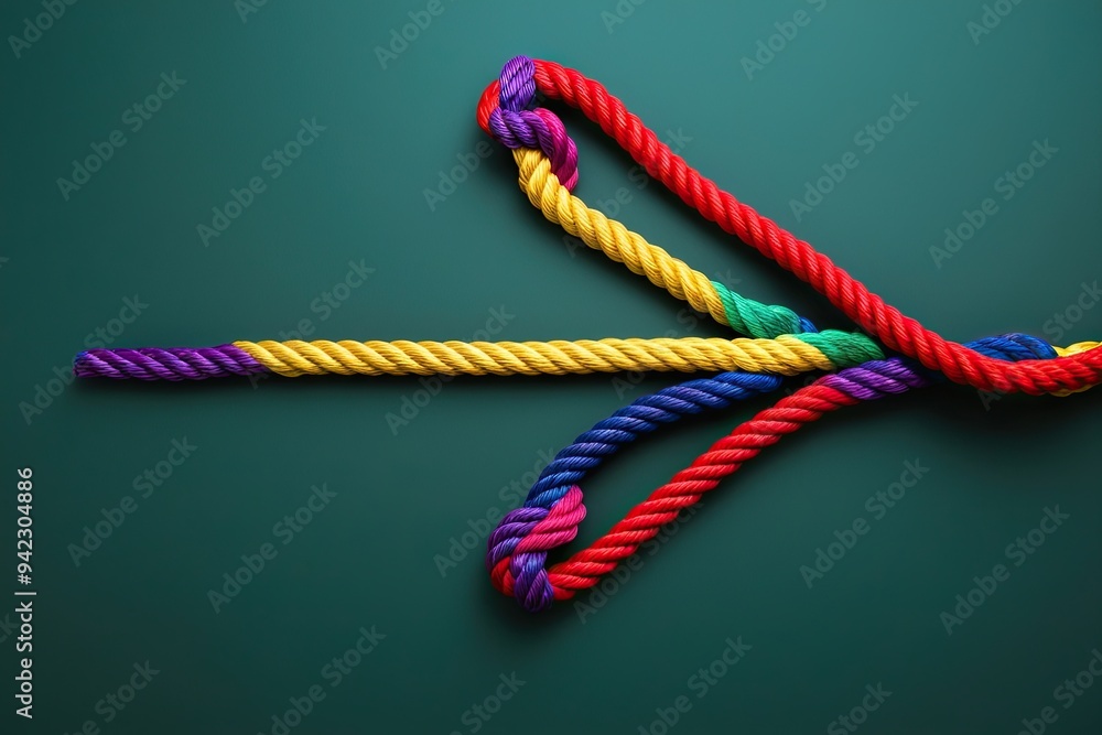 Colorful Intertwined Ropes Creating a Directional Arrow Symbolizing ...