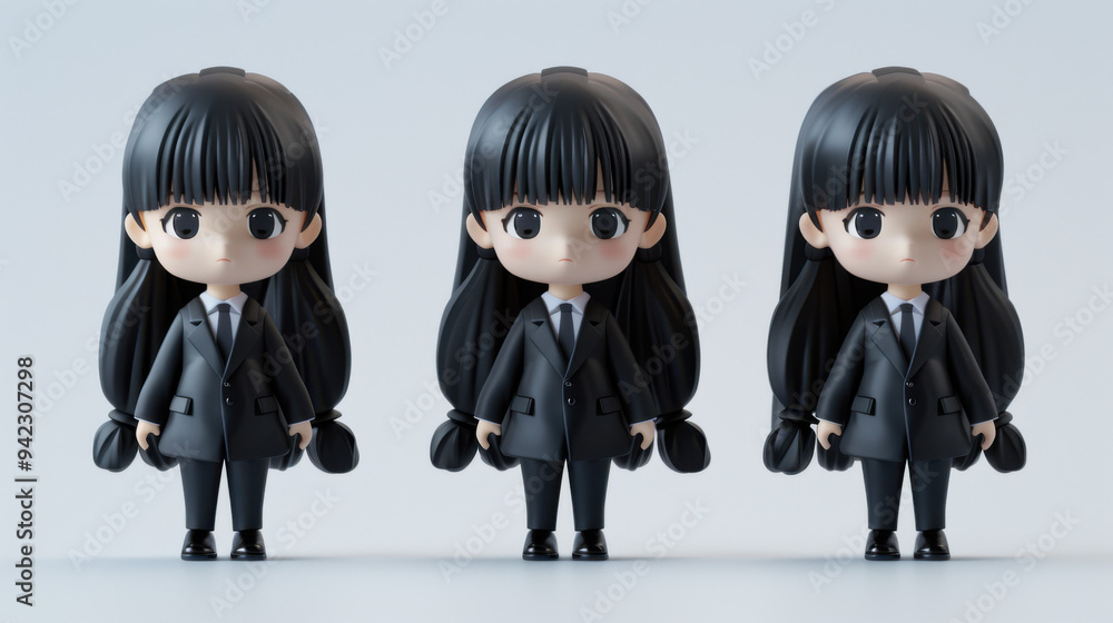 A blind box featuring a full-body, three-view illustration of a cute ...