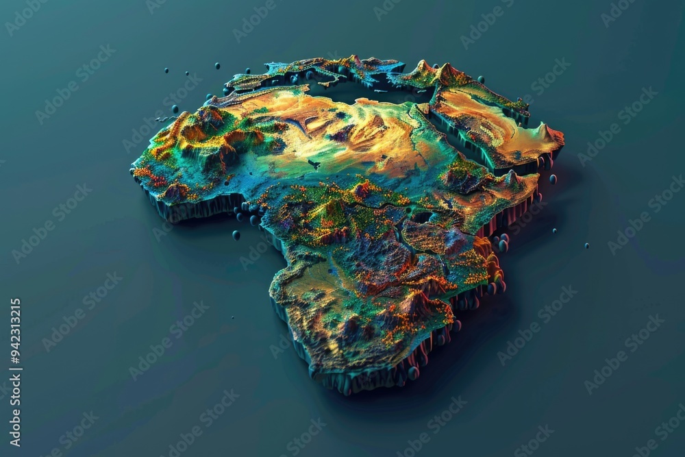 Computer-generated map of Africa continent with various features and ...