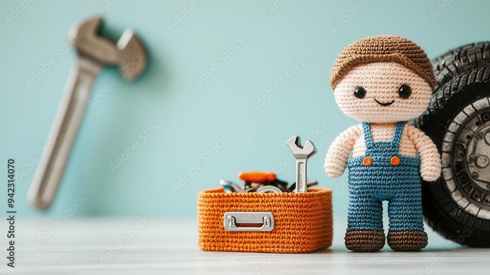 Cute crochet amigurumi mechanic with a tiny wrench and overalls ...