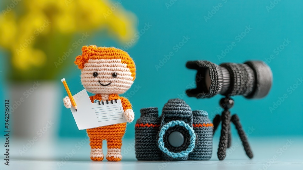 Crochet amigurumi journalist holding a tiny notepad and pencil ...