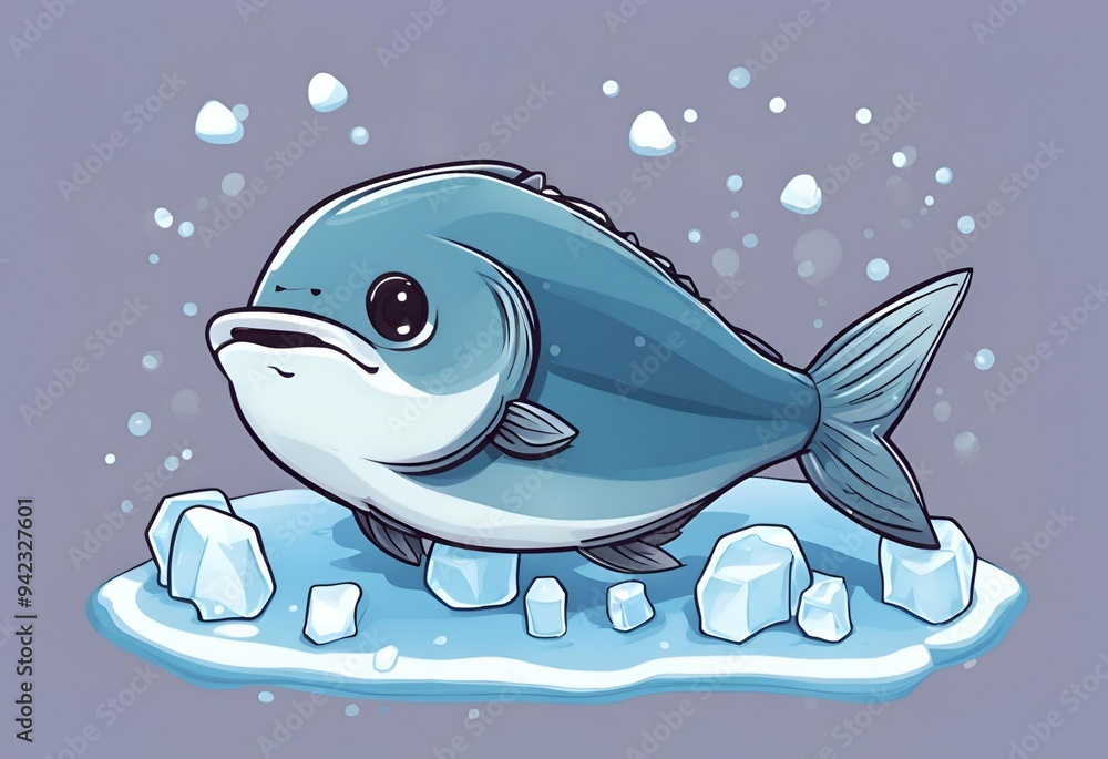 Illustration of a cartoon Halibut fish living and thriving in the cold ...