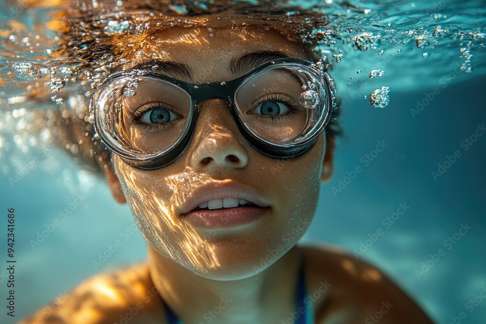 Female Swimmer Practices Underwater Techniques at the Pool, Perfecting ...