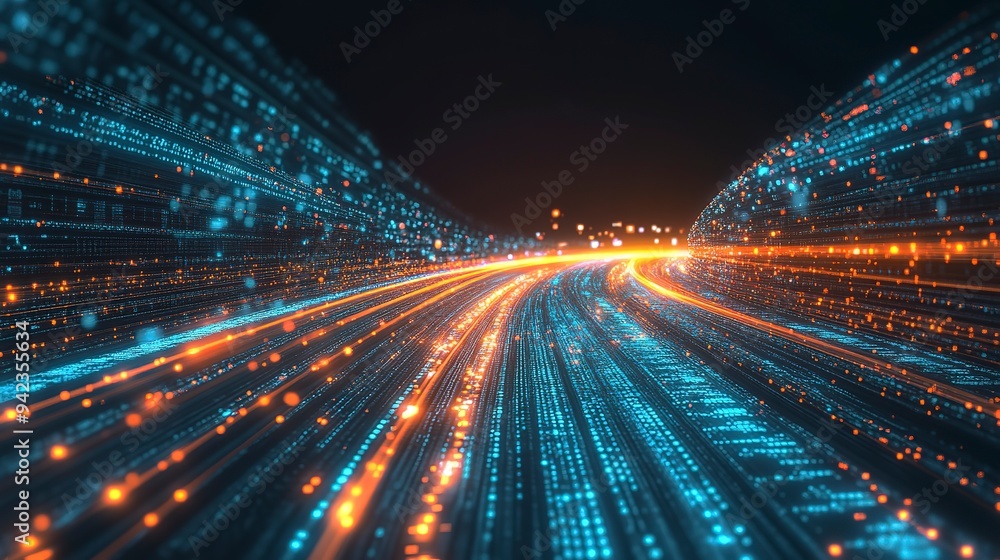 An illustration of a digital data flow on the road with graphic ...