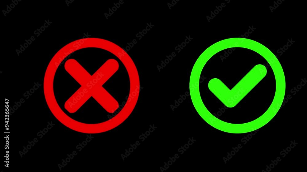green tick and red cross signs animation, right and wrong animated ...