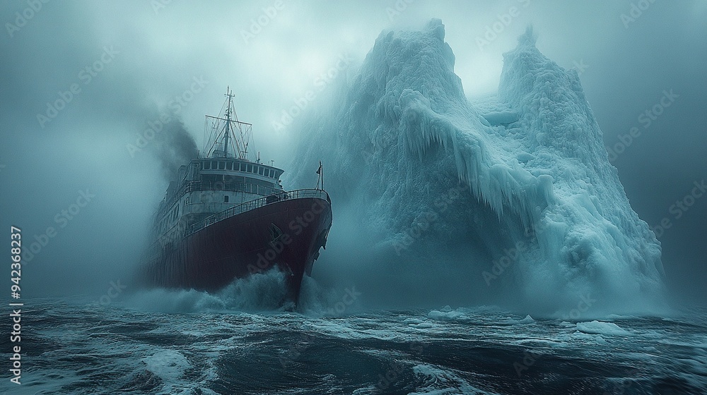 Trapped and illustrating the challenges and trials of life, a ship ...