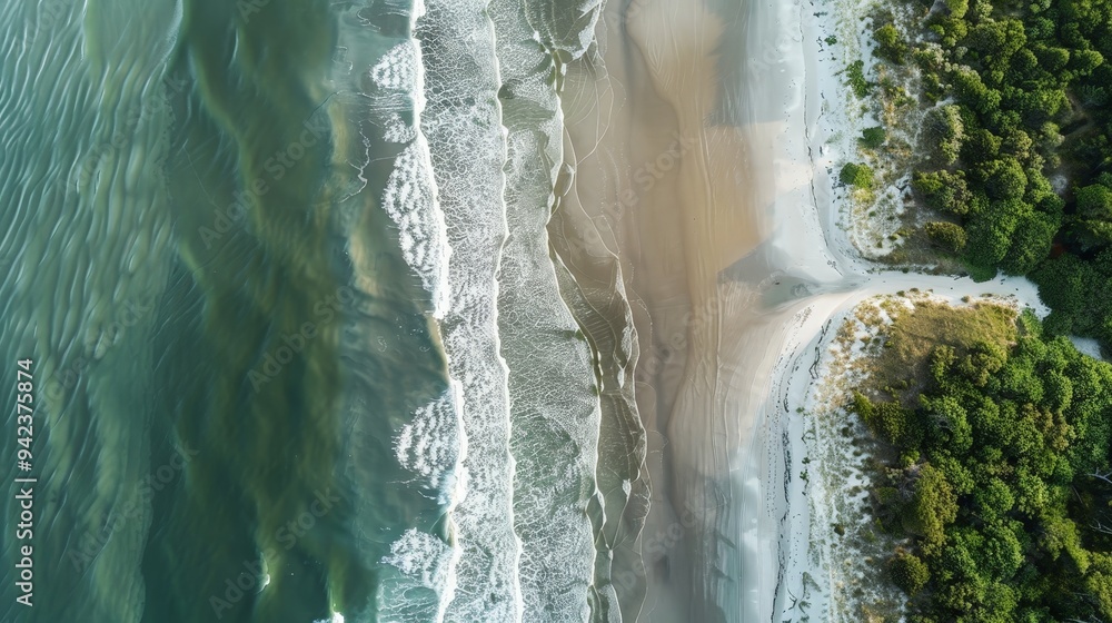 Take an aerial photo of a beach where a river meets the ocean ...