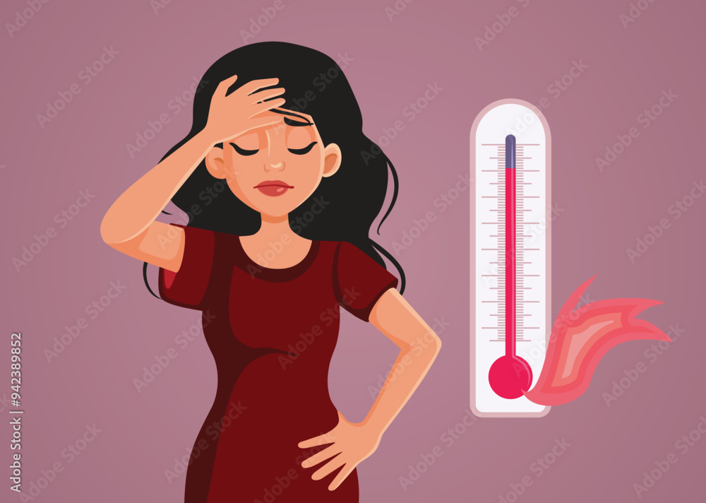Sad Woman Suffering During Heat Wave Vector Cartoon Illustration ...