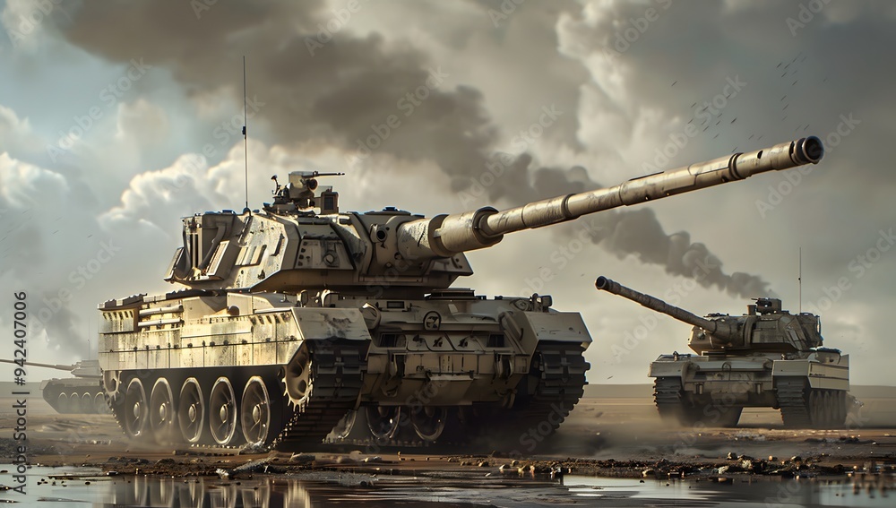 Gustav tank, similar to the Gwotk Modern howitzers in beige color with ...