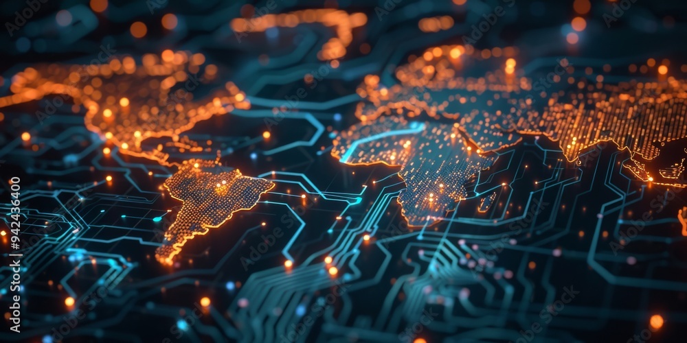 global cyber attack or technology innovation, abstract digital world ...