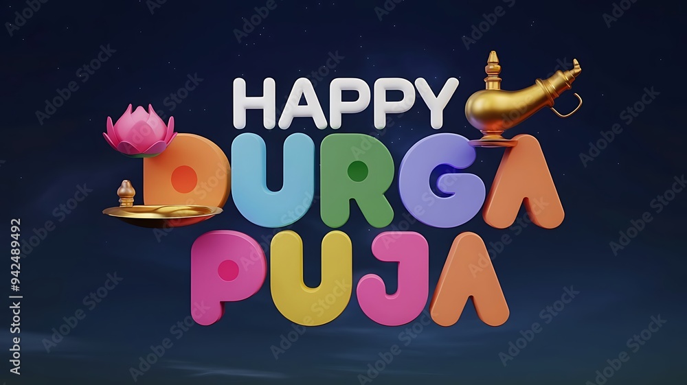 Durga Puja, Happy Durga Puja, typography, Durga, Puja, 3d, Text, Durga ...