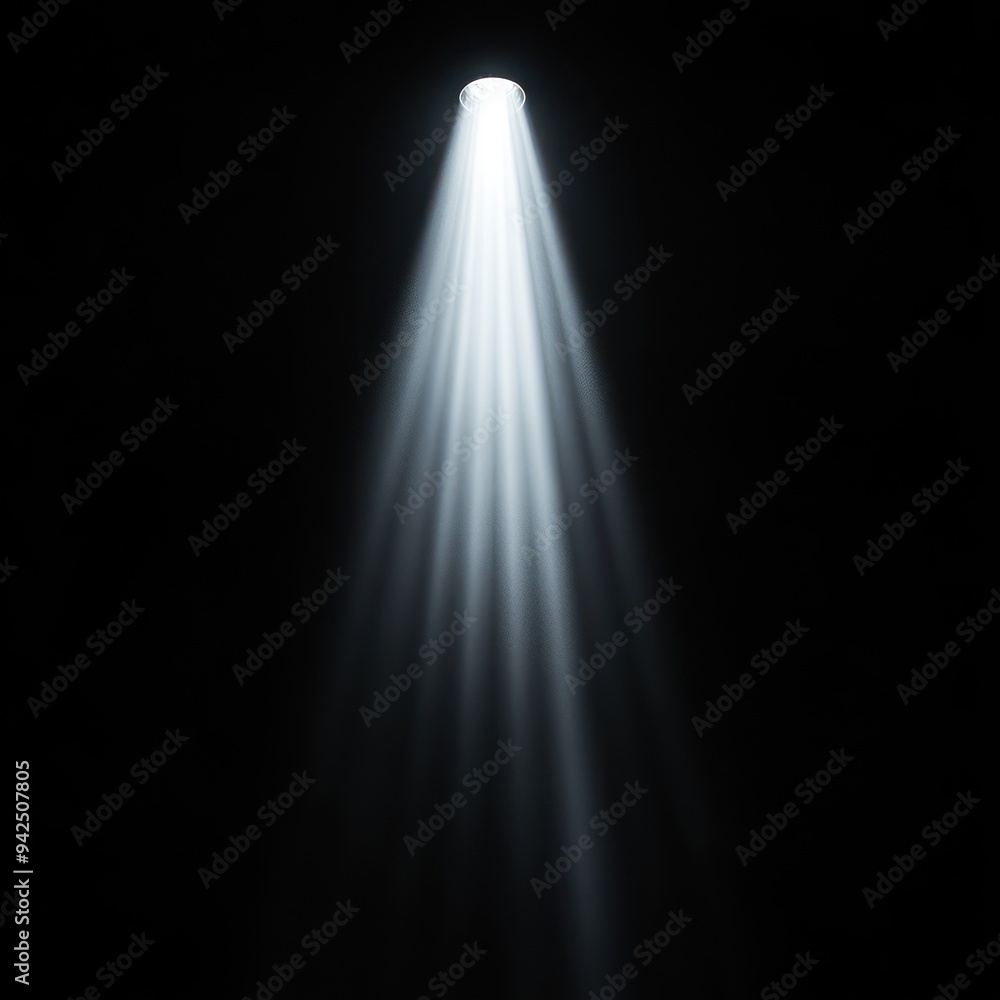 black background illuminated by a brilliant white spotlight cascading ...