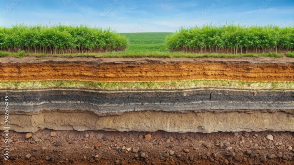 Cross-section of sediment layers in soil history, soil, layers, cross ...