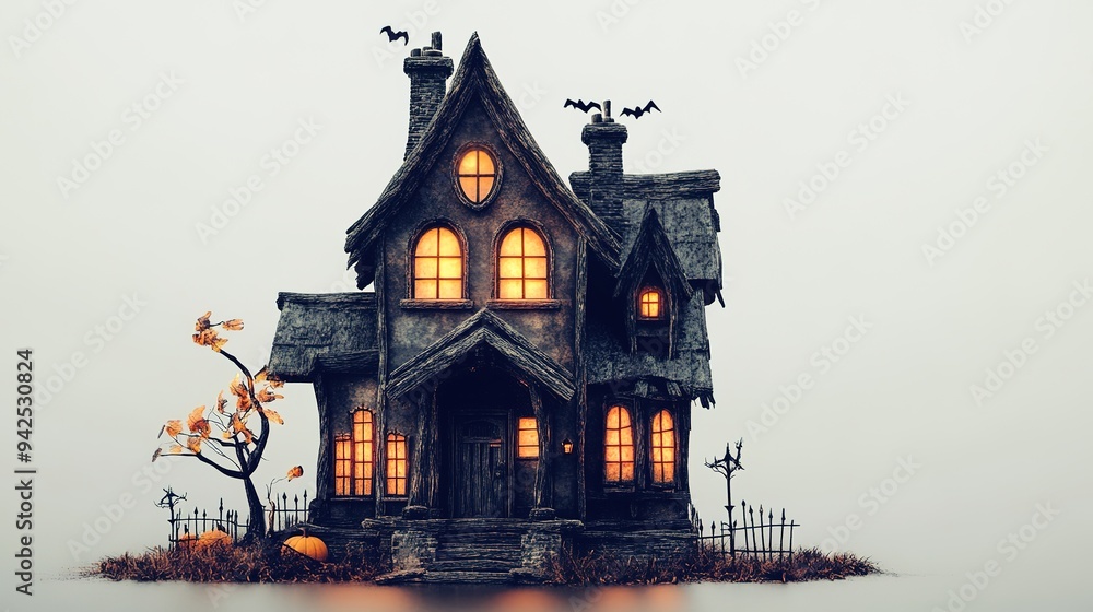 Spooky Halloween House Design on White Background, Featuring Eerie ...