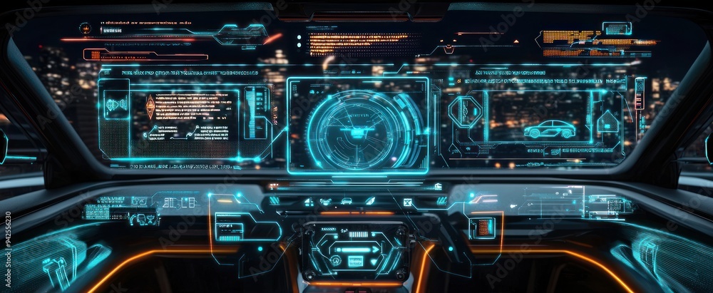 graphic user interface and a futuristic car (GUI). intelligent vehicle ...