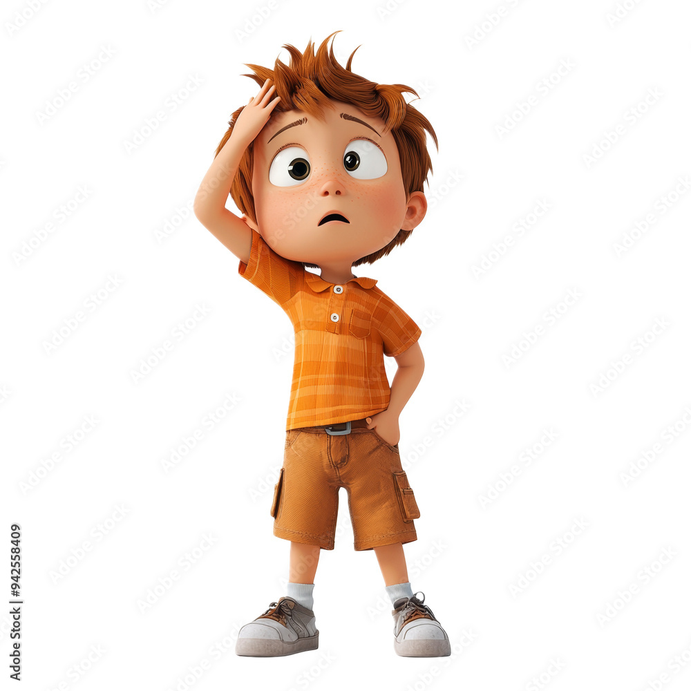 D Cartoon Boy Confused Thinking Looking Up Question Mark Curious ...