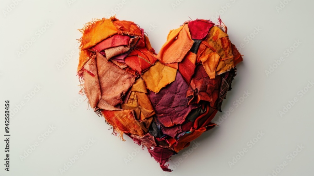 A broken heart made from red textile fabric, symbolizing emotional pain ...